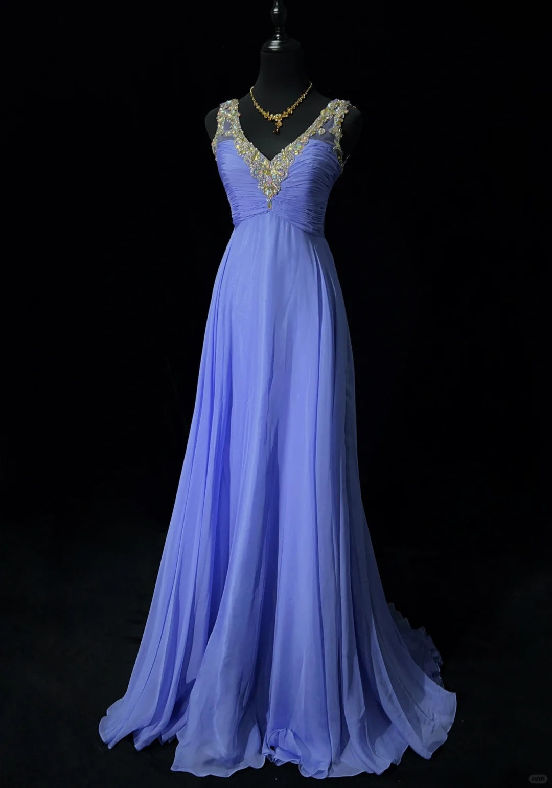 Gorgeous Prom Dress A Line V-neck Crystal Pleated Evening Dress Prom G ...
