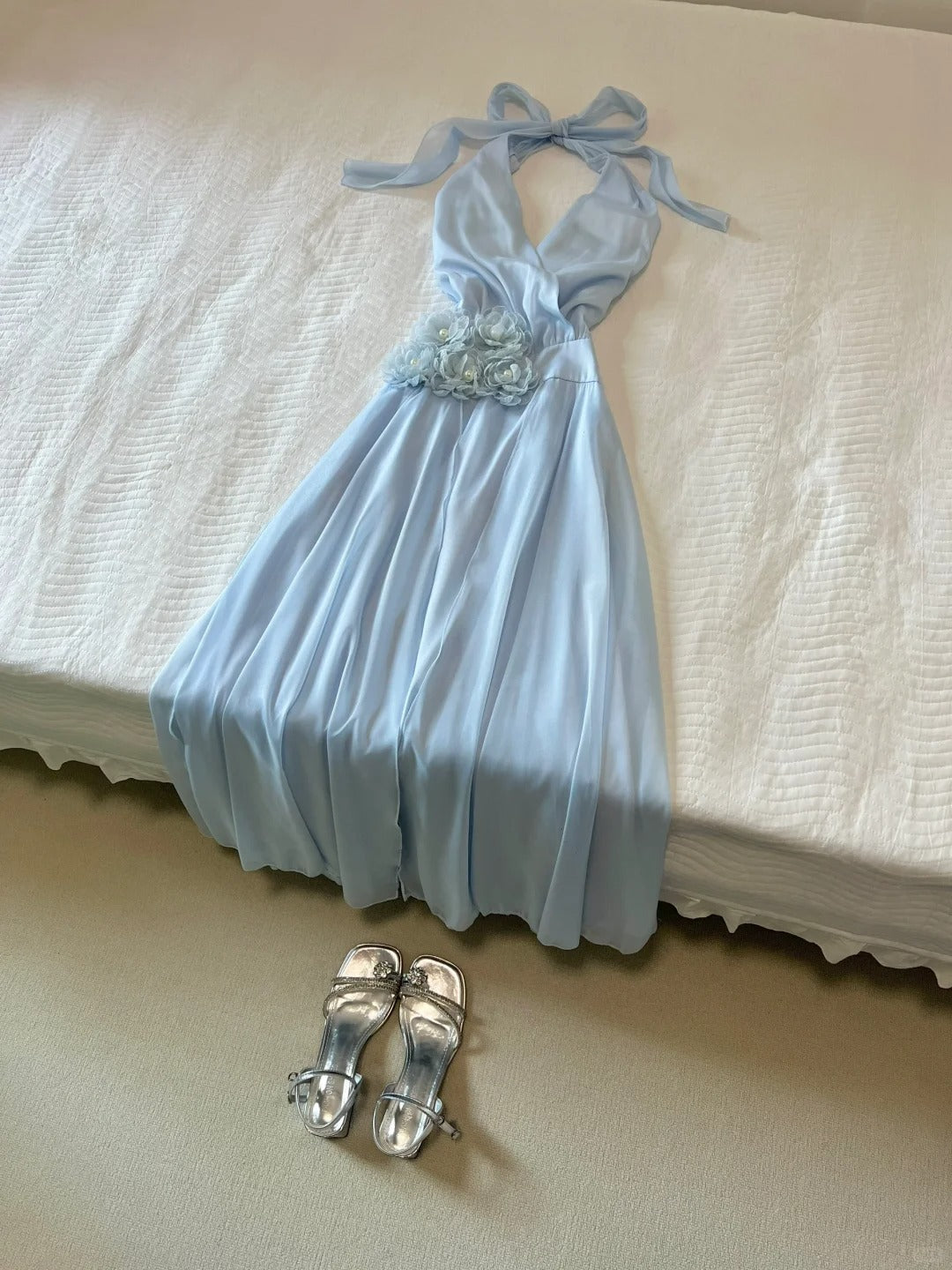 Elegant Prom Dress Halter Baby Blue Prom Dress Evening Dress Party Dre ...