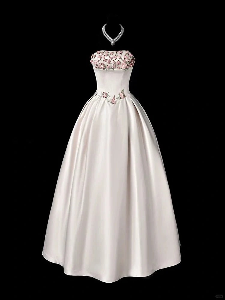 Sweet Prom Dress Strapless Flower Pleated Evening Dress Gala Dress 16t ...