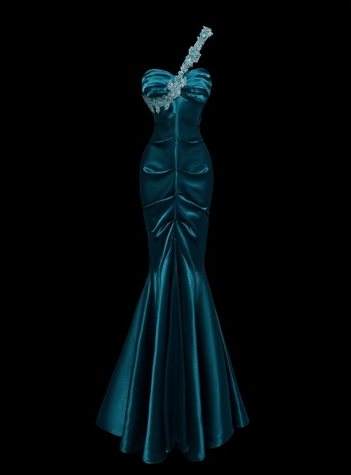 Elegant Prom Dress One Shoulder Pleated Mermaid Prom Dress Evening Dre ...