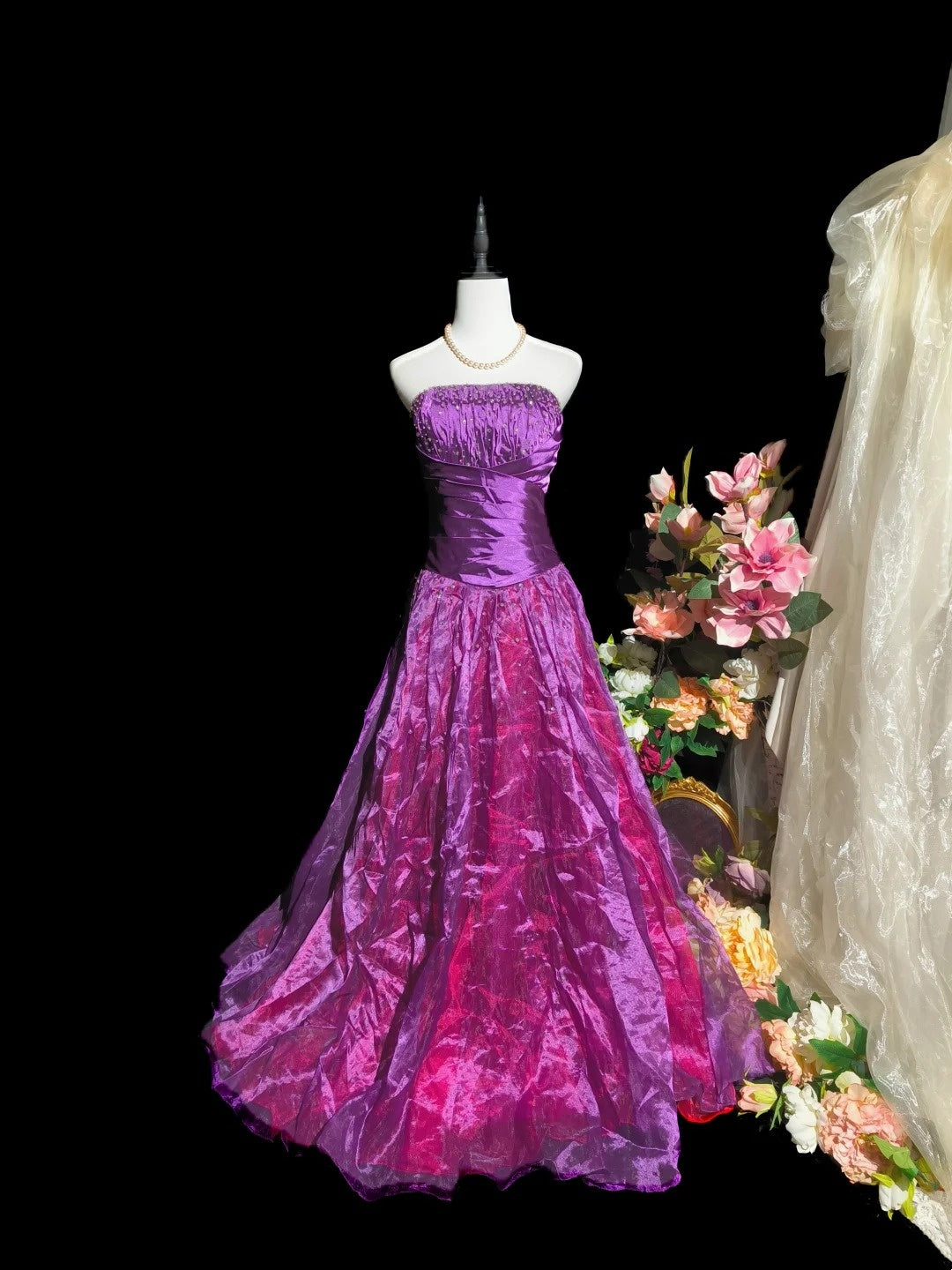 Elegant Prom Dress A Line Strapless Pleated Evening Dress Birthday Par ...