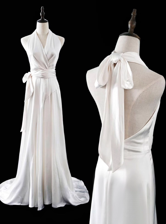 Minimalist Wedding Dress A Line Halter Pleated Wedding Dress D3479 ...