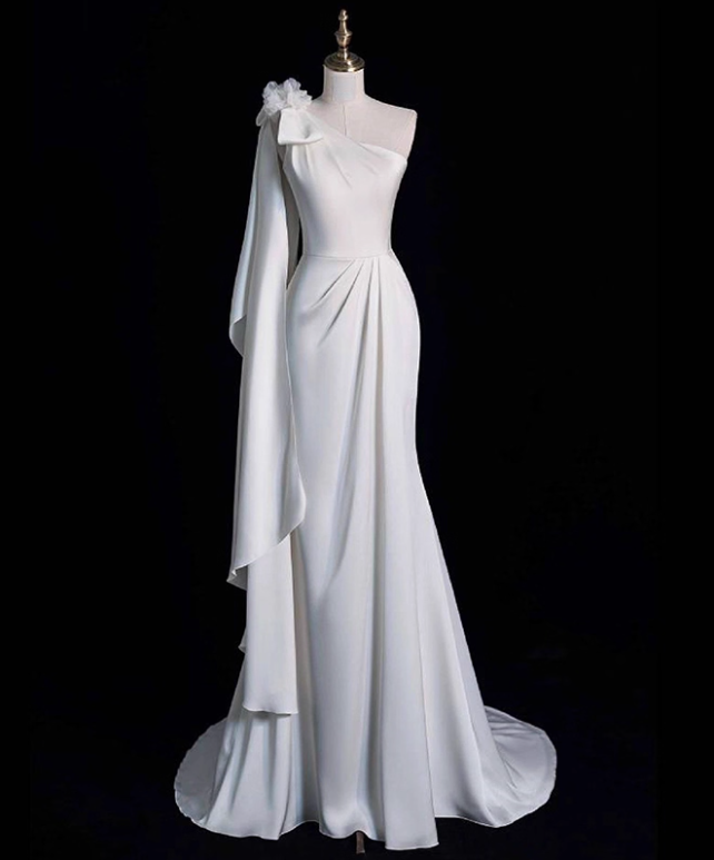 Minimalist Wedding Dress One Shoulder Pleated Mermaid Wedding Dress D3 ...