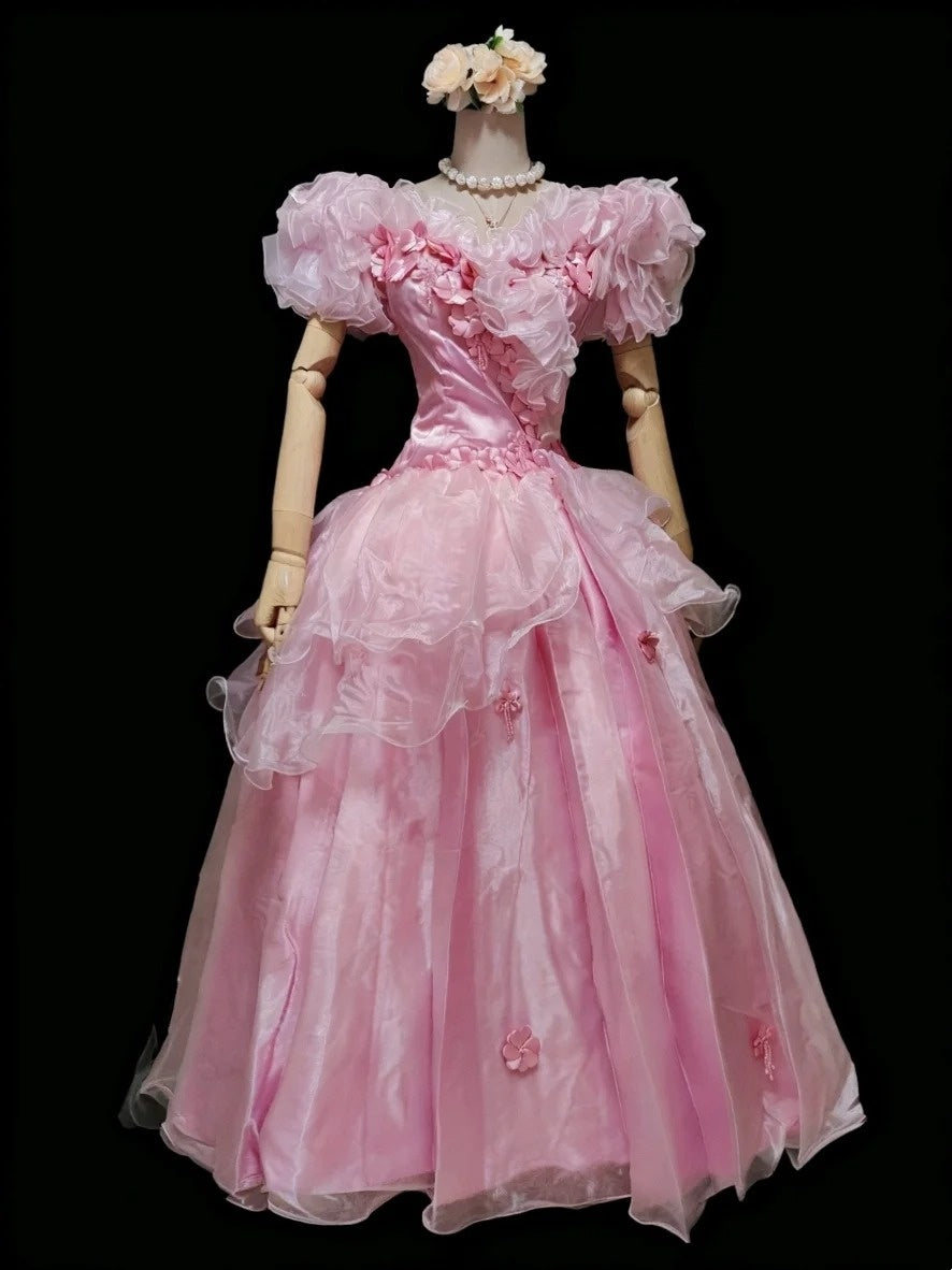 Retro Prom Dress Crew Neck Ruffle Pleated Ball Gown Quinceanera Dress ...