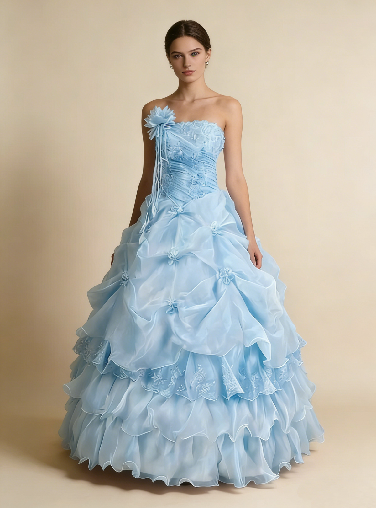 Pretty Prom Dress Strapless Pleated Flower Ball Gown Birthday Party Dr ...